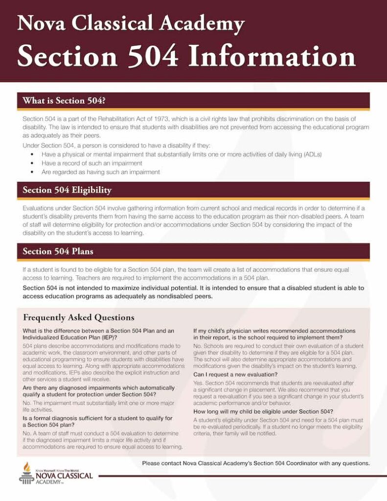 504 Plans - Nova Classical Academy